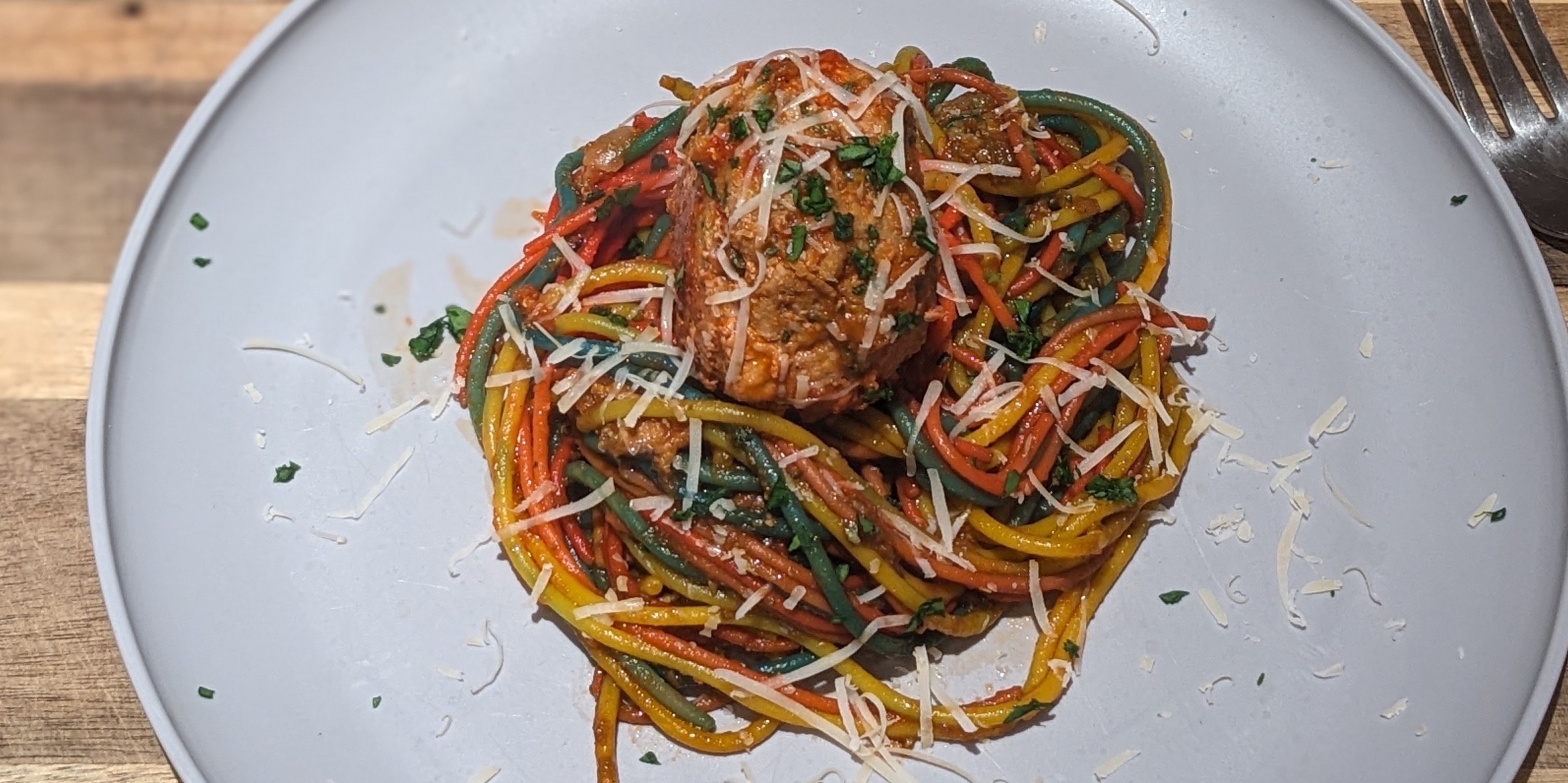 Colorful Spaghetti with Hidden Veggie Meatballs