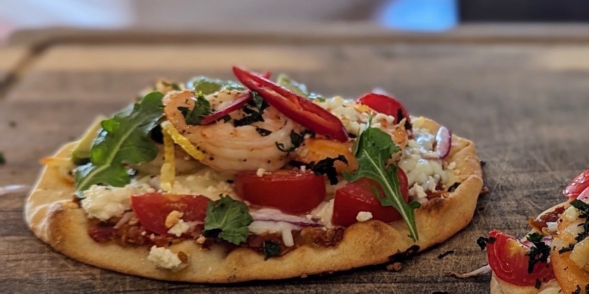 Spicy Cherry Pepper Shrimp Flatbread